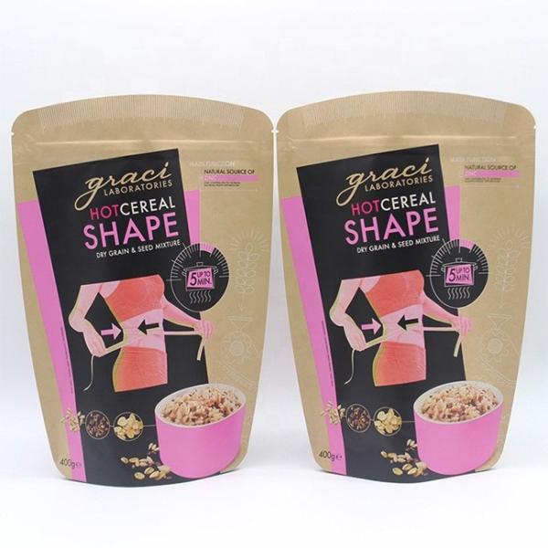 Quality 7g Biodegradable Stand Up Pouches CMYK Printed Kraft Paper Coffee Bags for sale