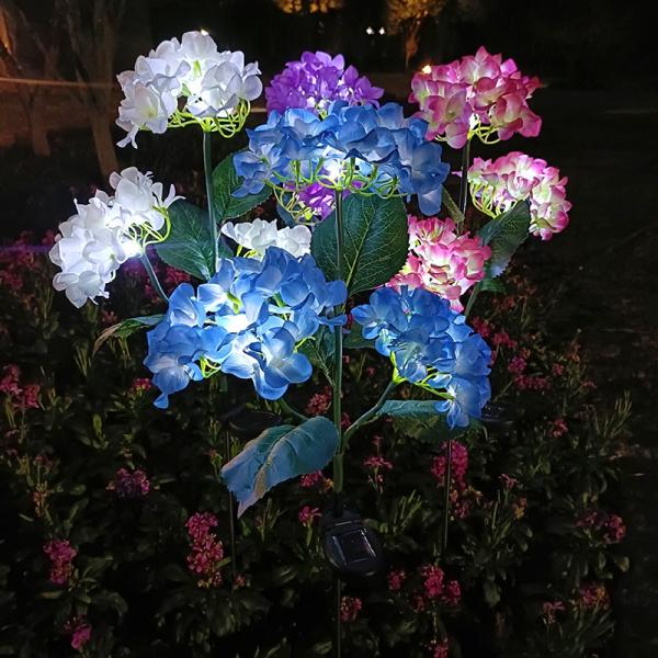 Quality 3 Heads Flower Solar Hydrangea Lights Outdoor Garden LED Simulation Flower Lights for sale