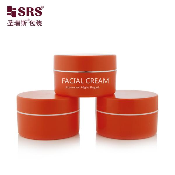 Quality SRSJK-100g Empty Manufacture Solid Orange Color Plastic Jar Set With Gold Collar for sale