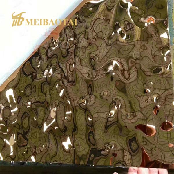 Quality 304 Stainless Steel Water Ripple Sheet with Golden PVD Coating and 7c PVC Film for Decorative Ceiling for sale