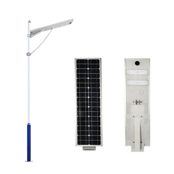 Quality 30W 40W 120W All In One IP65 Lithium Battery Powered Self Cleaning Solar Street Light for sale