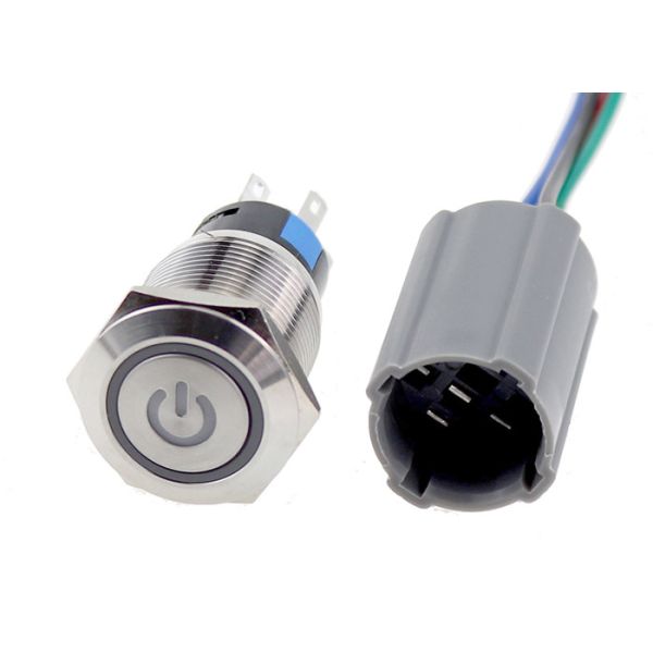 Quality Pigtail Connetor Led 19MM IP65 SS Push Button Switch for sale