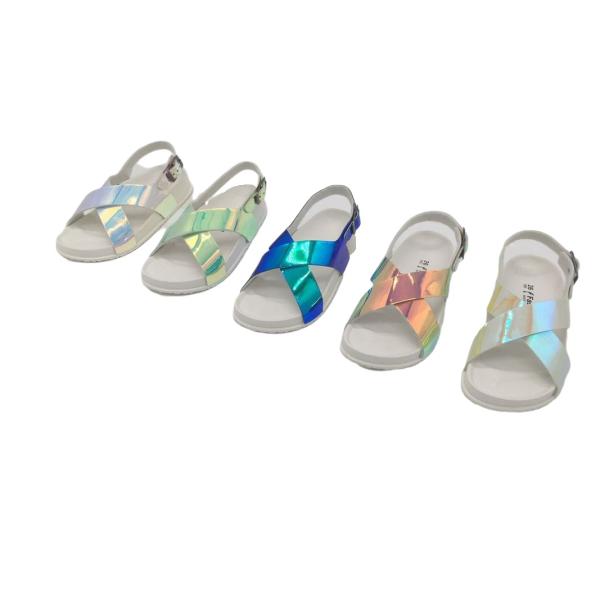 Quality Printed Injection Open Toe Mirror Flat Summer Sandal for sale