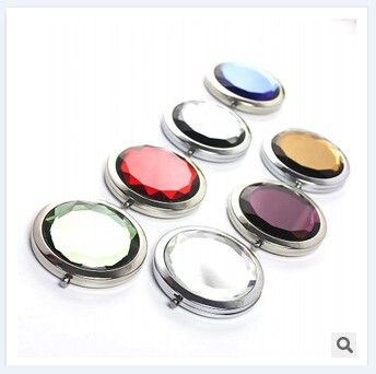 Quality folding promotional logo printed round crystal stainless steel pocket mirror for sale