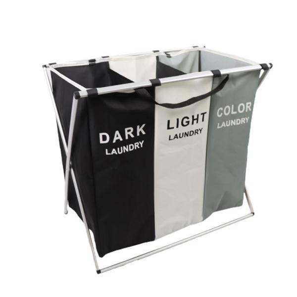Quality Lightweight Durable Collapsible Laundry Hamper Dirty Clothes Three Section ODM for sale
