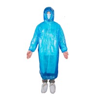 Quality Disposable Transparent PE Raincoat With Long Sleeves And Drawstring Hood for sale