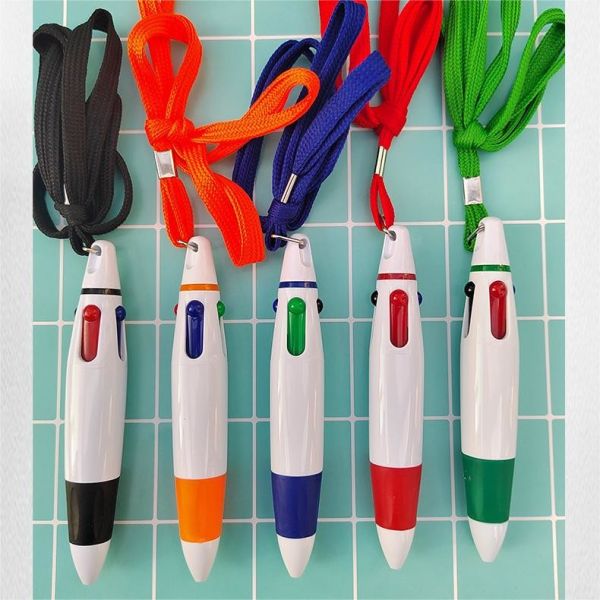 Quality Four Color 0.7mm ballpoint pen Convenient Handbook Pen With Hanging Rope for sale