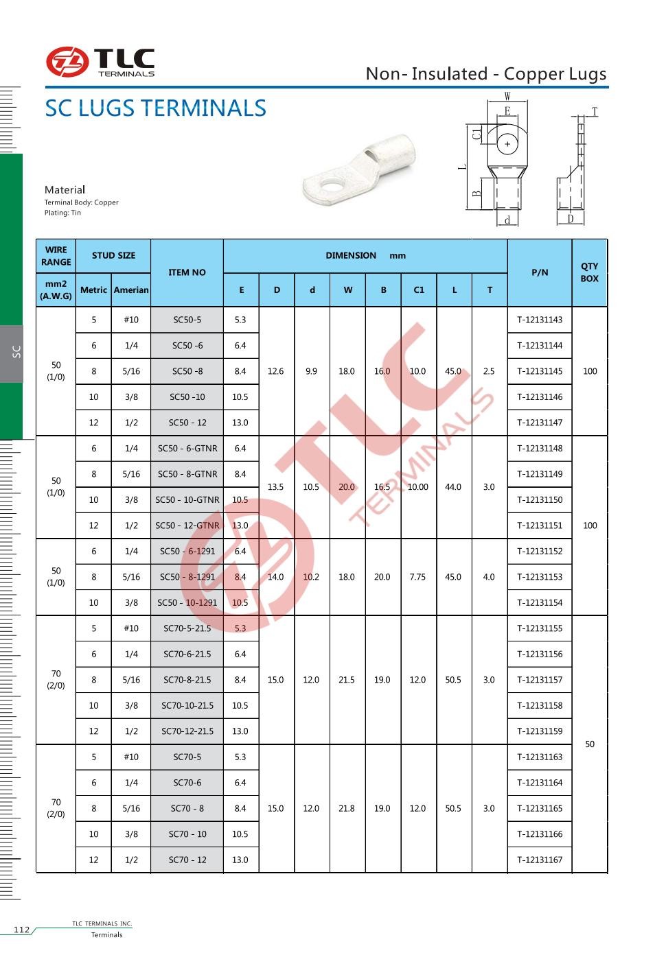 Tin Plated Electrical Connections Mechanical Cable Lugs 50-300mm2 Cable ...
