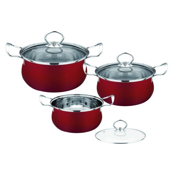 Quality Red Kitchen Pots And Pans Set Easy Cleaning , Durable Stainless Steel Cookware Sets for sale