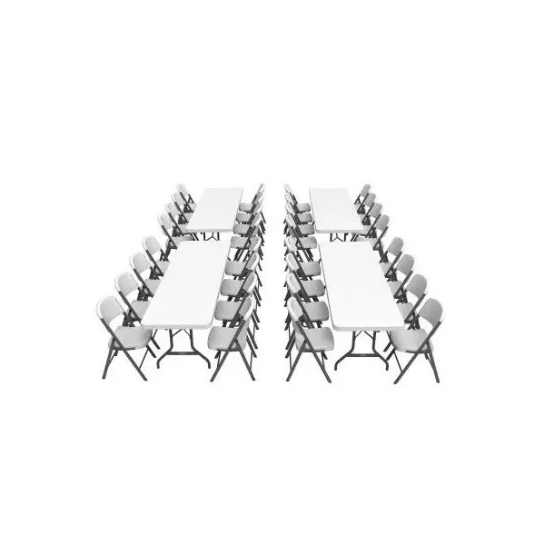 Quality 6ft 8ft Plastic Folding Table And Chairs Rectangular 10 People White Plastic for sale