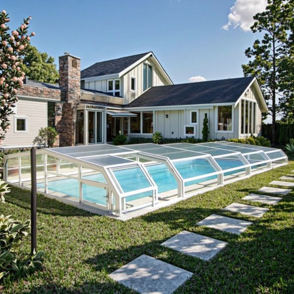 Quality Automatic Retractable Electric Sunroom for Flat Hotels Villas & Apartments Contemporary Design Tempered Glass Roof Pool Cover for sale