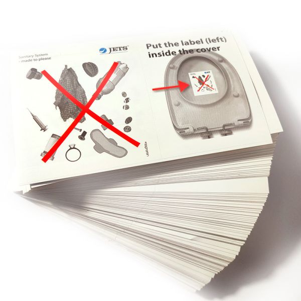 Quality Fork Shape Warning Tip Rectangle White Sticker Coated For Toilet for sale