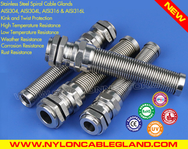 NPT gevind EMC kabelforskruning kabelforskruninger i rustfrit stål (IP68) med spiralkabelbeskytter