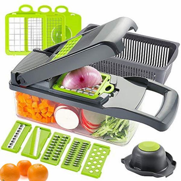 Quality Metal Vegetable Chopper Onion Cutter Multifunctional Slicer Grater With Colander Basket for sale