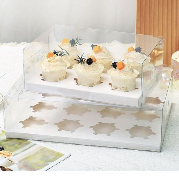Quality 12 Holes Transparent Cupcake Box Kraft Paper Cake Box/Container for Regular Supply for sale