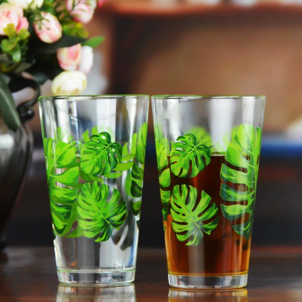 Quality Monstera Leaf 16 Oz Beer Glasses With Color Decal for sale
