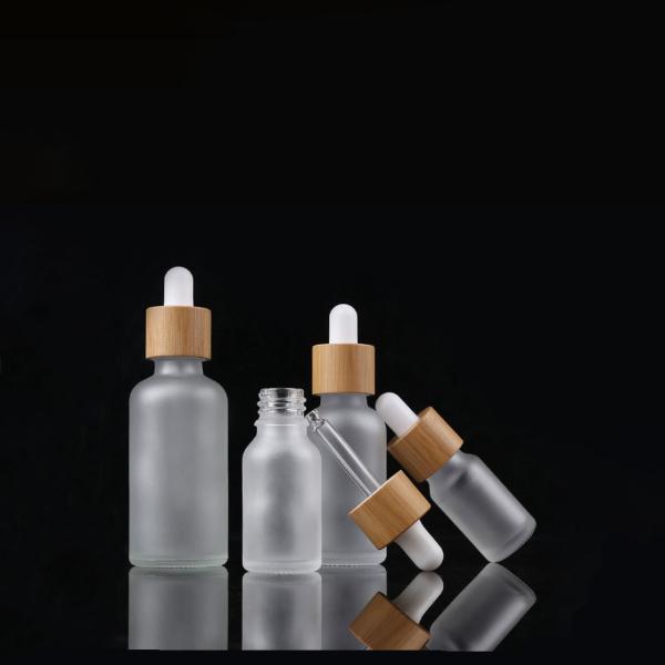 Quality Cosmetic Packaging​ 50ml Frosted Glass Bamboo Dropper Bottle for sale