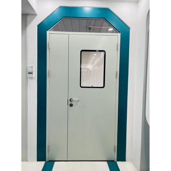Quality Clean Room Asymmetric Double Leaf Metal Door , Powder Coated Hospital Steel Door for sale