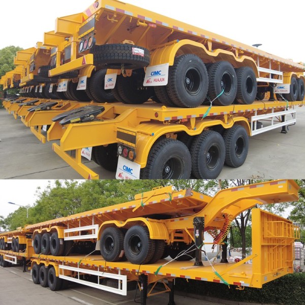 Quality 3 Axles Flatbed Semi Trailer Double Linked for Transporting 200 Tons 40ft for sale