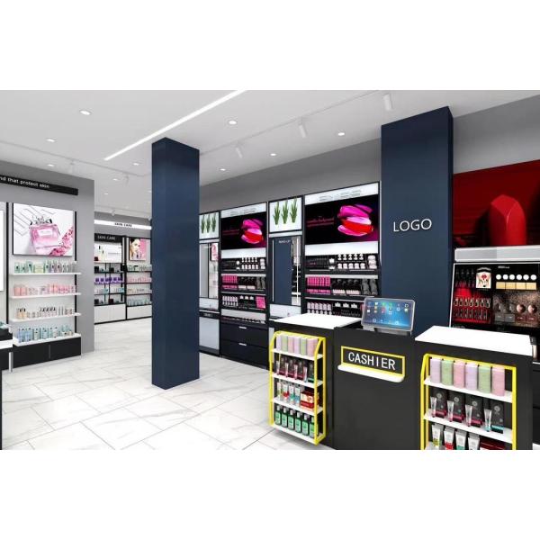Quality Customized Durable Metal Cosmetic Display Shelves With Big Cab Lightbox for sale