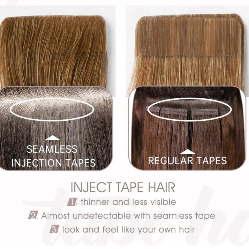Double Drawn Raw Russian Injection Tape in Human Hair Extensions Invisible Seamless Virgin Hair