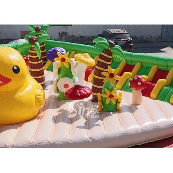 Quality 10x10m Big yellow duck inflatable theme park with sun beach sofa for entertainme for sale