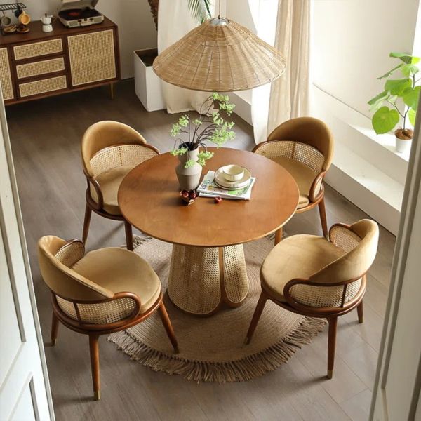 Quality Wicker Rattan Dining Table And Chairs Sets Modern Solid Wood for sale