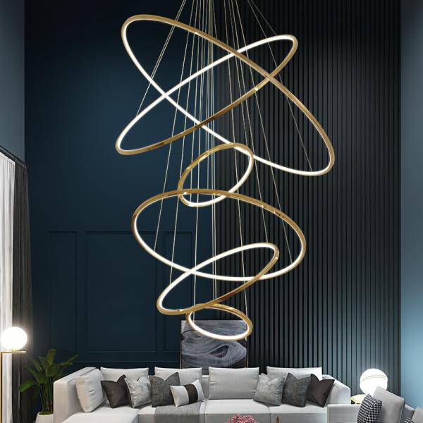 Quality Three Color Dimming LED Modern Ring High Ceilings Chandeliers Custom Service for sale