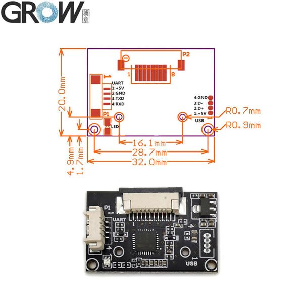 Quality GROW R306/R306S Biometric USB UART Capacitive FPC1011F3 Fingerprint Module for sale