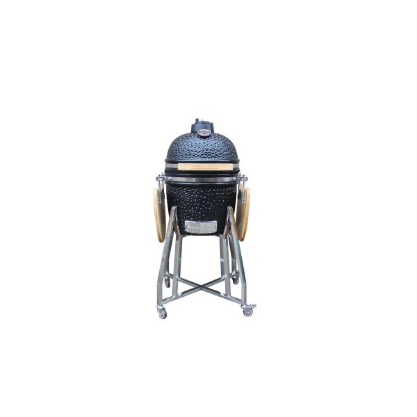 Quality Outdoor Shiny Black Color 15 Kamado Style Ceramic Grill 39cm With Cart And Side Tables for sale