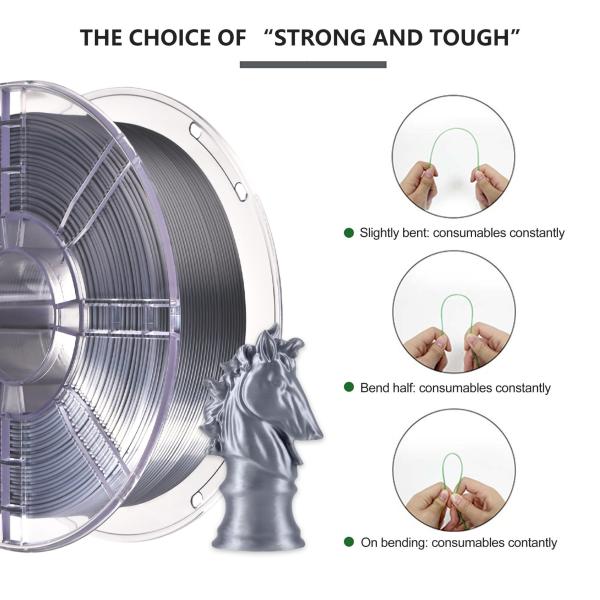 Quality Forming Technology FDM PLA 3D Printer Filament Toughness Enhanced Silk Silver for sale