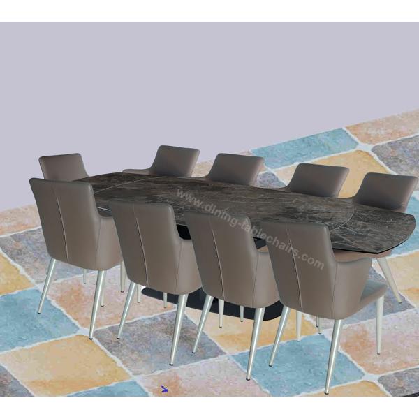 Quality Extension Ceramic Top Dining Table Tempered Glass Heavy Duty Steel Frame for sale