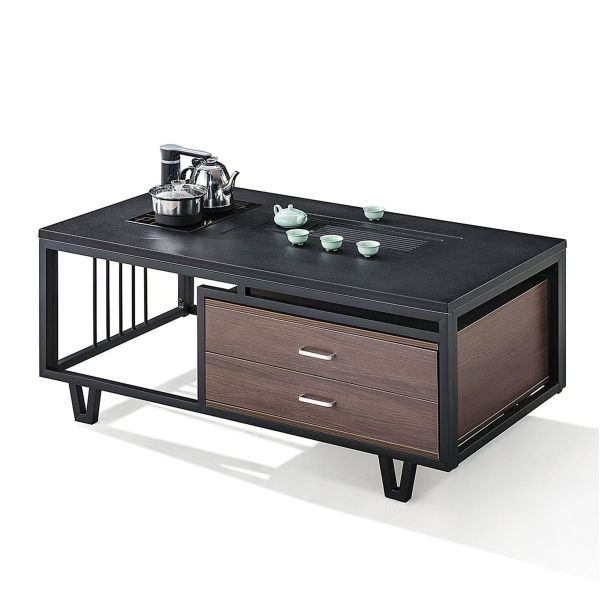 Quality Modern Rectangular Black Rock Slab Top With Metal Frame Office Furniture Office Tea Coffee Table for sale