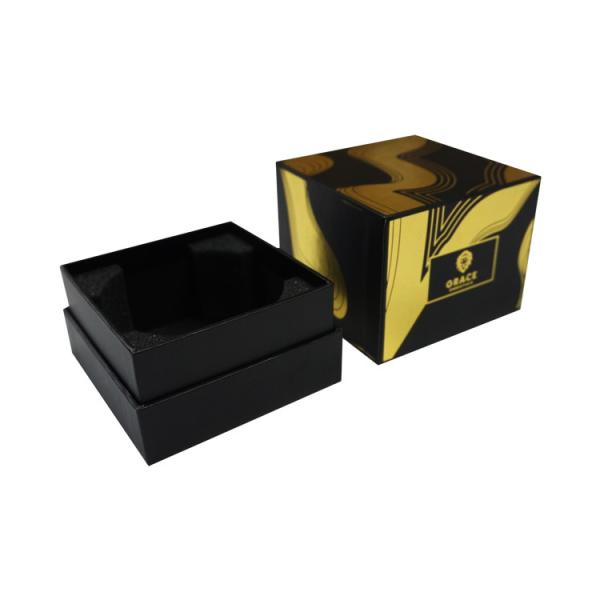 Quality Matt Lamination Hot Foil Rigid Boxes for Custom Gold Stamping Logo Black Candle Jars for sale