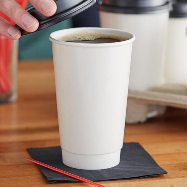 Quality 16oz 500cc Disposable Single Use White Paper Coffee Cup Double Layer Paper Cup for sale