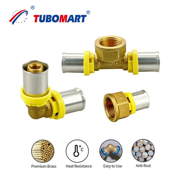 Quality Natural Brass Pex Press Crimp Fittings High Performance Alu Pex Press Fitting TH for sale
