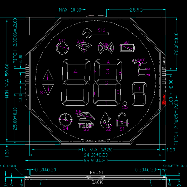 Quality Custom HTN LCD Display Monochrome 7 Segment LCD For Thermostat Tn Htn Postive for sale