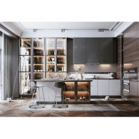 Quality L-Shape Waterfall Kitchen Island Cabinet Lacquer Matte MDF Melamine For for sale