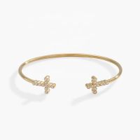 Quality Pave Inlaid Crystal Zircon 925 Sterling Silver Bangle Cross Cuff 18K Gold Bangle for sale