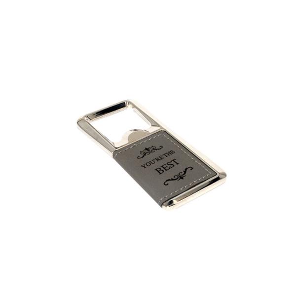 Quality Laser Logo Metal Bottle Opener PU Leather Zinc Alloy Rectangle for sale