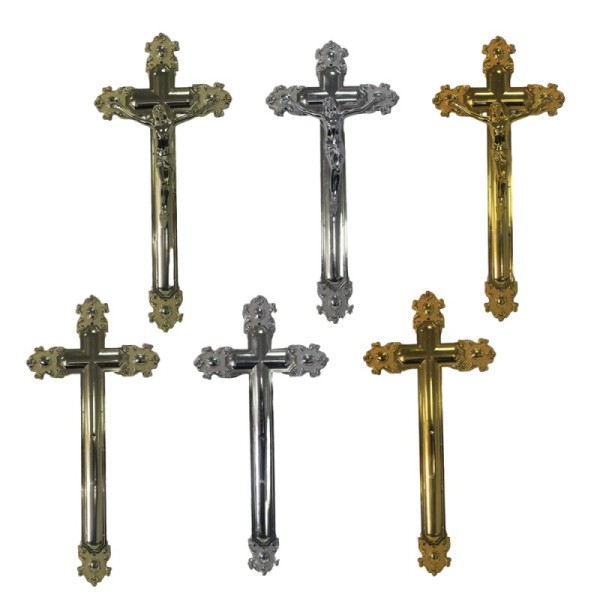 Quality Jesus Ornamental Coffin Crucifix For Funeral Gold Color Size 44.8 × 20.8 Cm for sale
