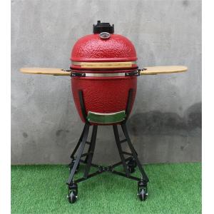 Quality Royal Red Color 44cm Ceramic Kamado Grill 17 Inch With Cart And Side Tables for sale