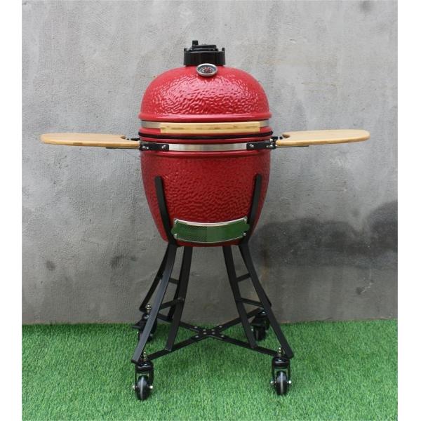 Quality Royal Red Color 44cm Ceramic Kamado Grill 17 Inch With Cart And Side Tables for sale