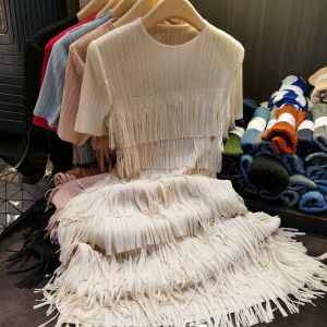 Quality Luxury Women's Pleated Cake Dress Solid Color round Neck Short-Sleeved for for sale