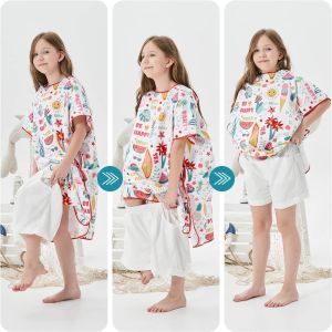 Quality Microfiber Childrens Hooded Beach Towels Womens Beach Poncho for sale
