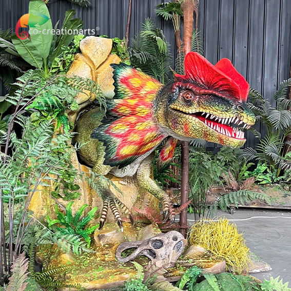 Quality Simulation Life Size Animatronic Dinosaur Dilophosaurus For Amusement Park for sale