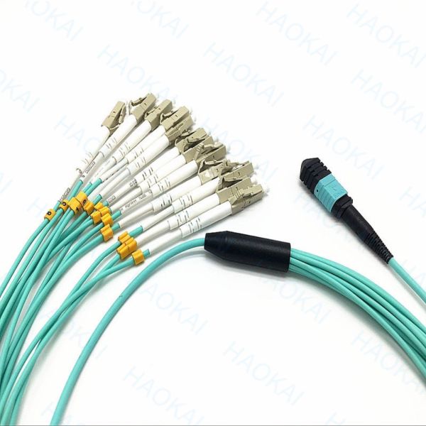 Quality Breakout MPO OM3 Patch Cord LC Connector Multimode Fiber Optic Patch Cables for sale