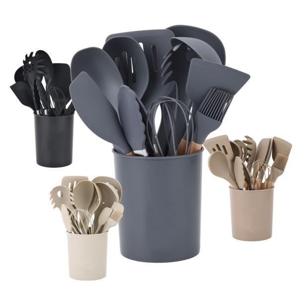 Quality Silk Printing or Debossed Logo 12PCS Silicone Kitchen Utensils Set with Plastic for sale
