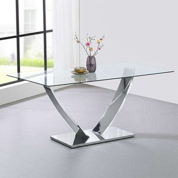 Quality Rectangle Dining Table With Clear Glass And Simple Base for sale