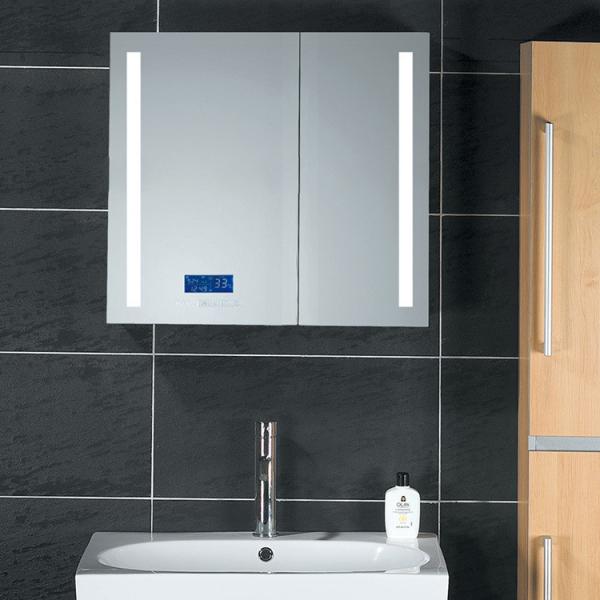 Quality Digital Clock Wall Mirror Cabinet Aluminum Bathroom LED Mirror Cabinet Rectangle for sale